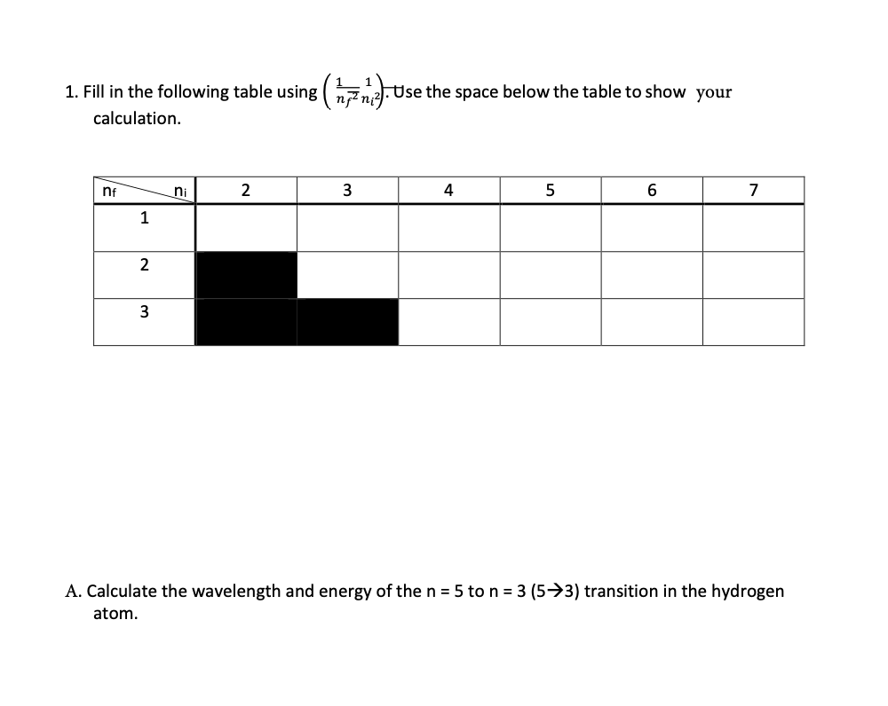 Solved 1. Fill in the following table using ( mziz). Use the | Chegg.com