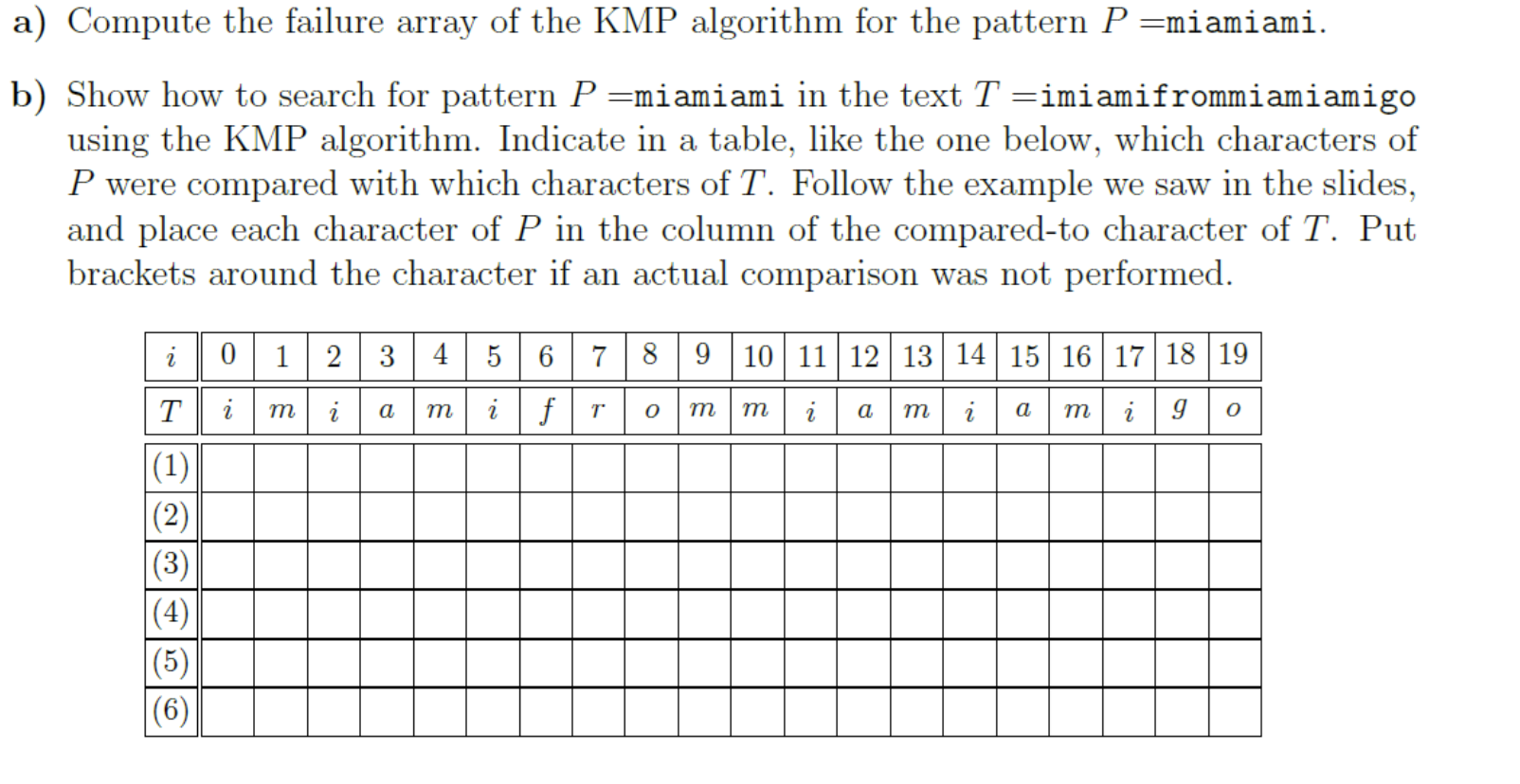 Solved a) ﻿Compute the failure array of the KMP algorithm | Chegg.com