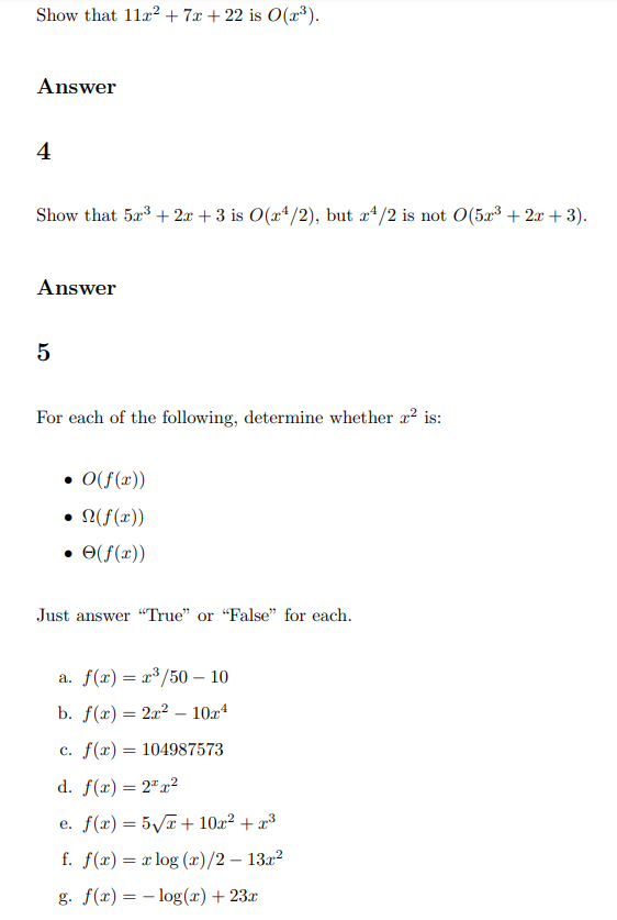 Solved Show that 11x2+7x+22 is O(x3). Answer 4 Show that | Chegg.com