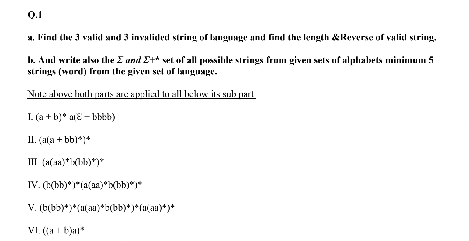 Solved a. Find the 3 valid and 3 invalided string of | Chegg.com