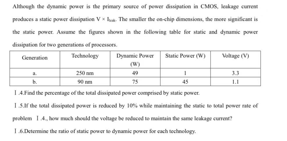 Solved Although the dynamic power is the primary source of | Chegg.com