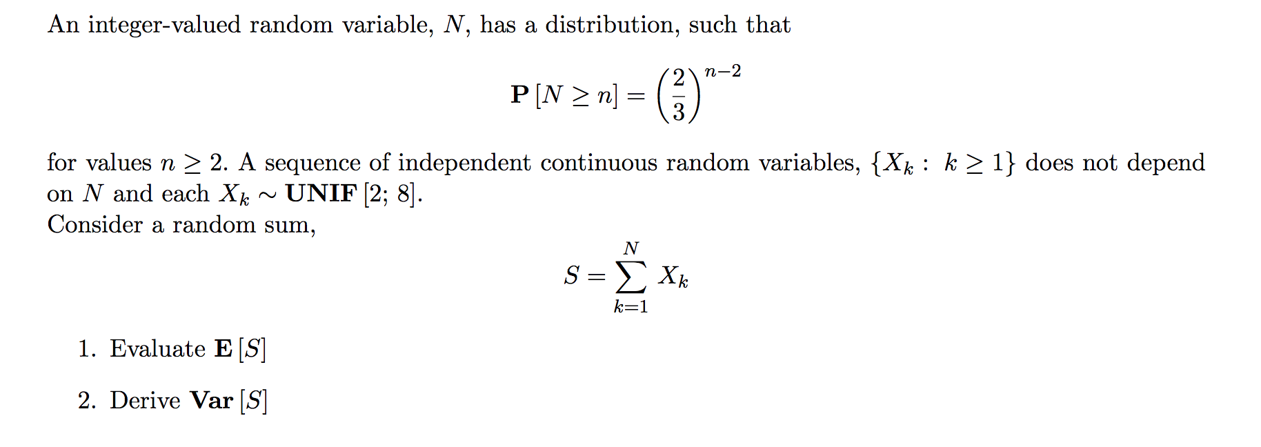Solved An integer-valued random variable, N, has a | Chegg.com