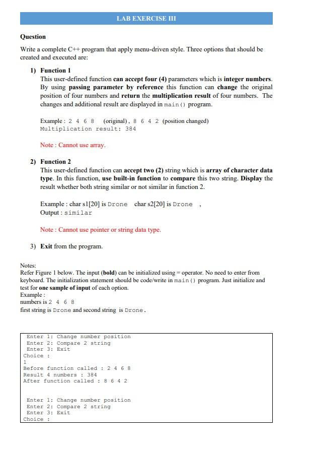 Solved LAB EXERCISE III Question Write a complete C++ | Chegg.com