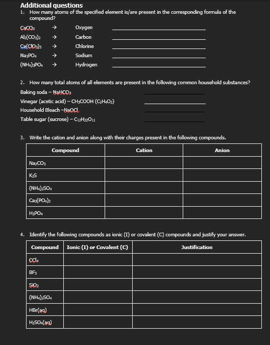 Solved Additional questions 1. How many atoms of the | Chegg.com