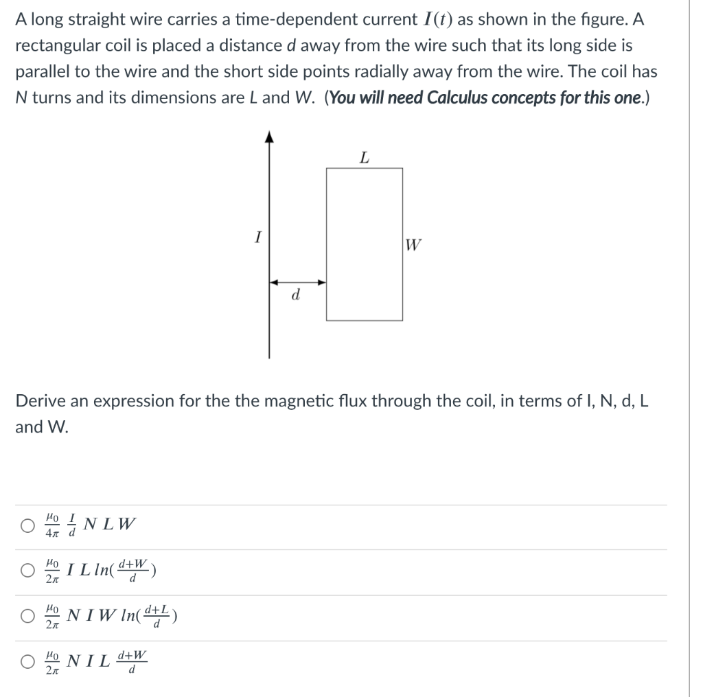 Solved A long straight wire carries a time-dependent current | Chegg.com
