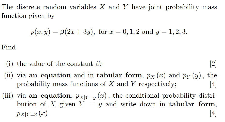 Solved The discrete random variables X and Y have joint | Chegg.com