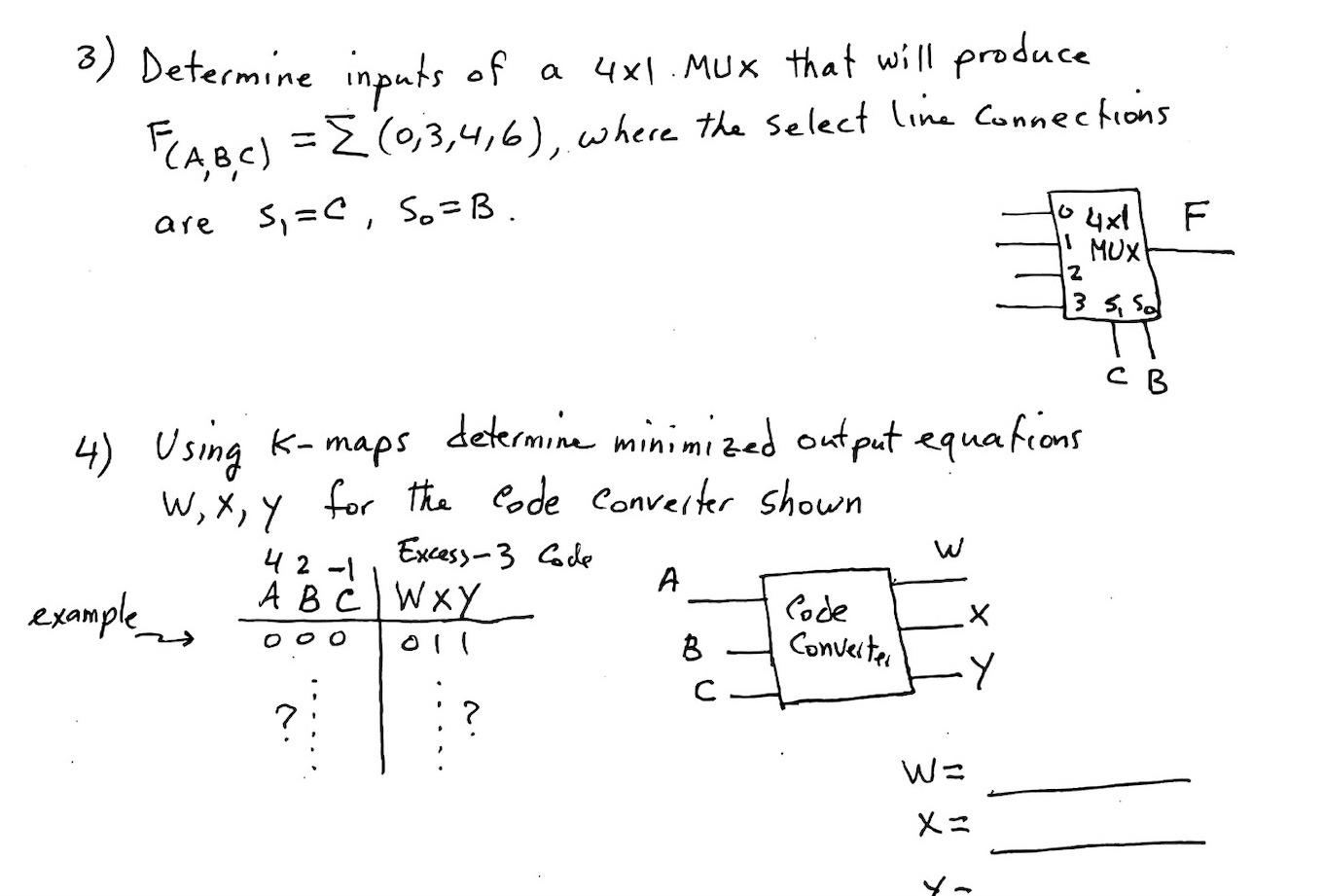 Solved 3) Determine inputs of a 4x1. Mux that will produce | Chegg.com