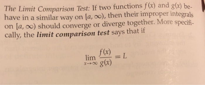 Solved The Limit Comparison Test: If two functions f(x) and | Chegg.com