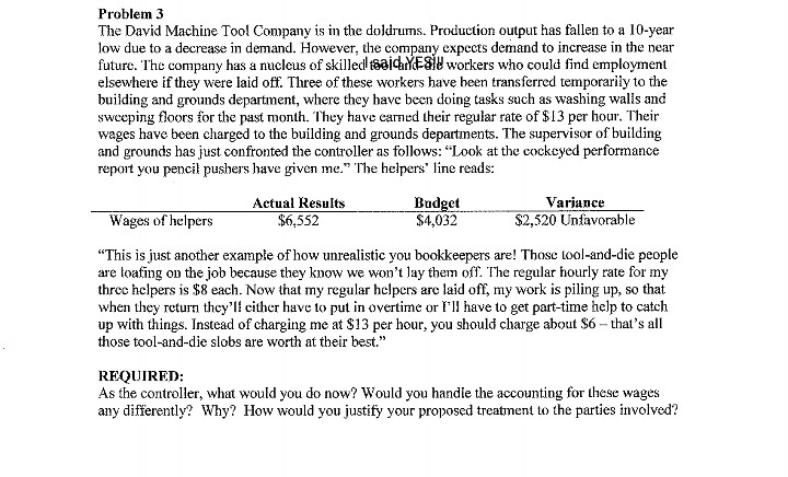 Solved Problem 3 The David Machine Tool Company is in the | Chegg.com
