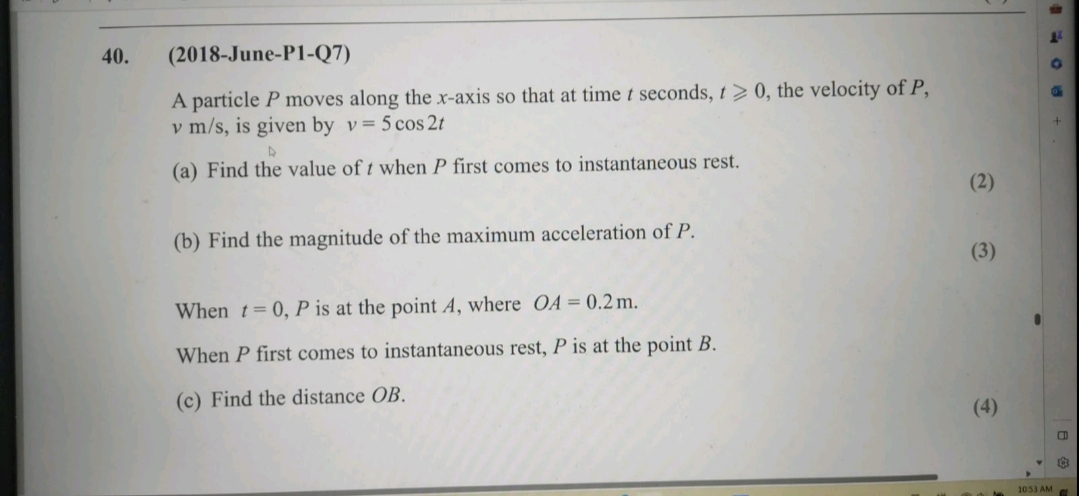 Solved A particle P moves along the x-axis so that at time t | Chegg.com
