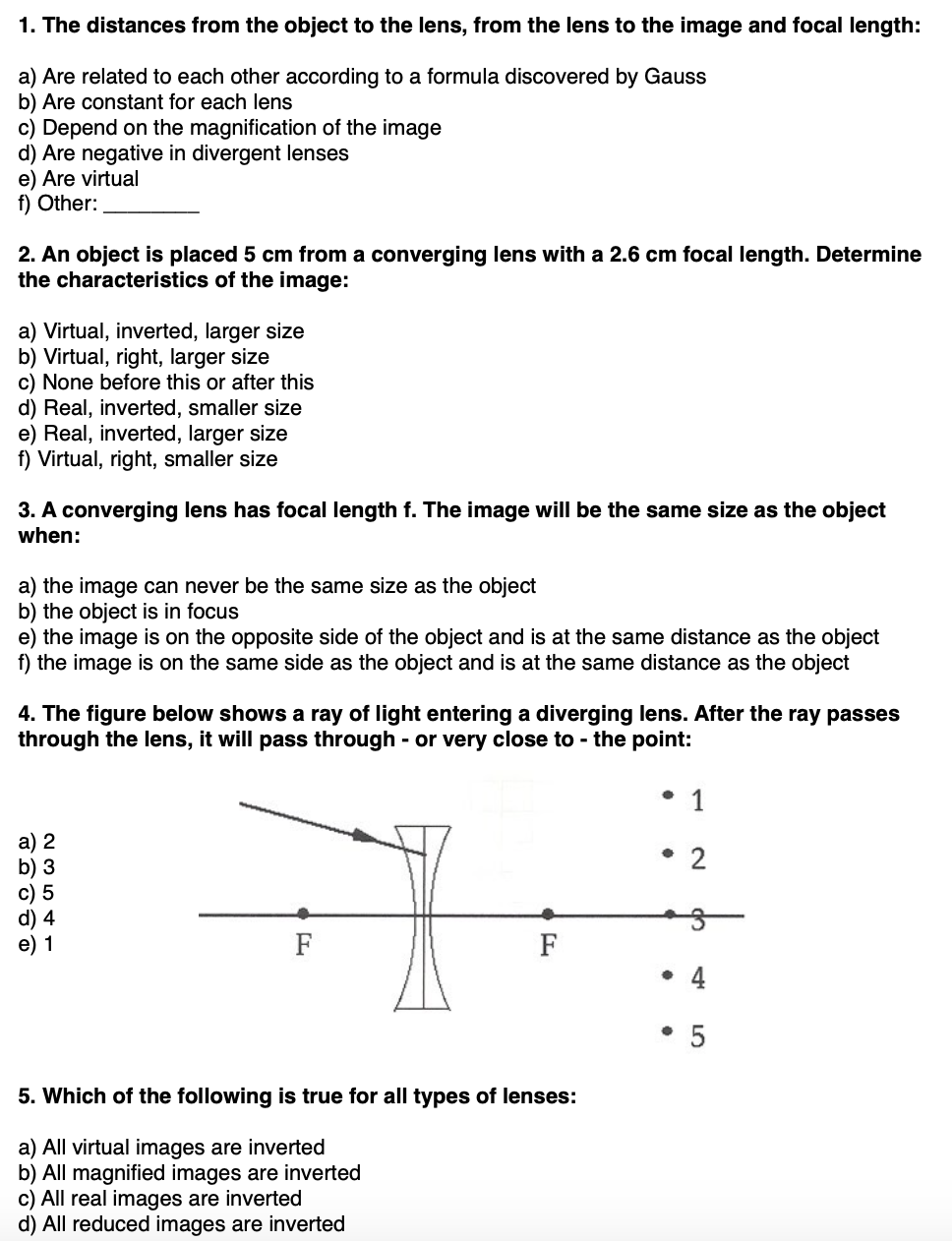 Solved 1. The distances from the object to the lens, from | Chegg.com