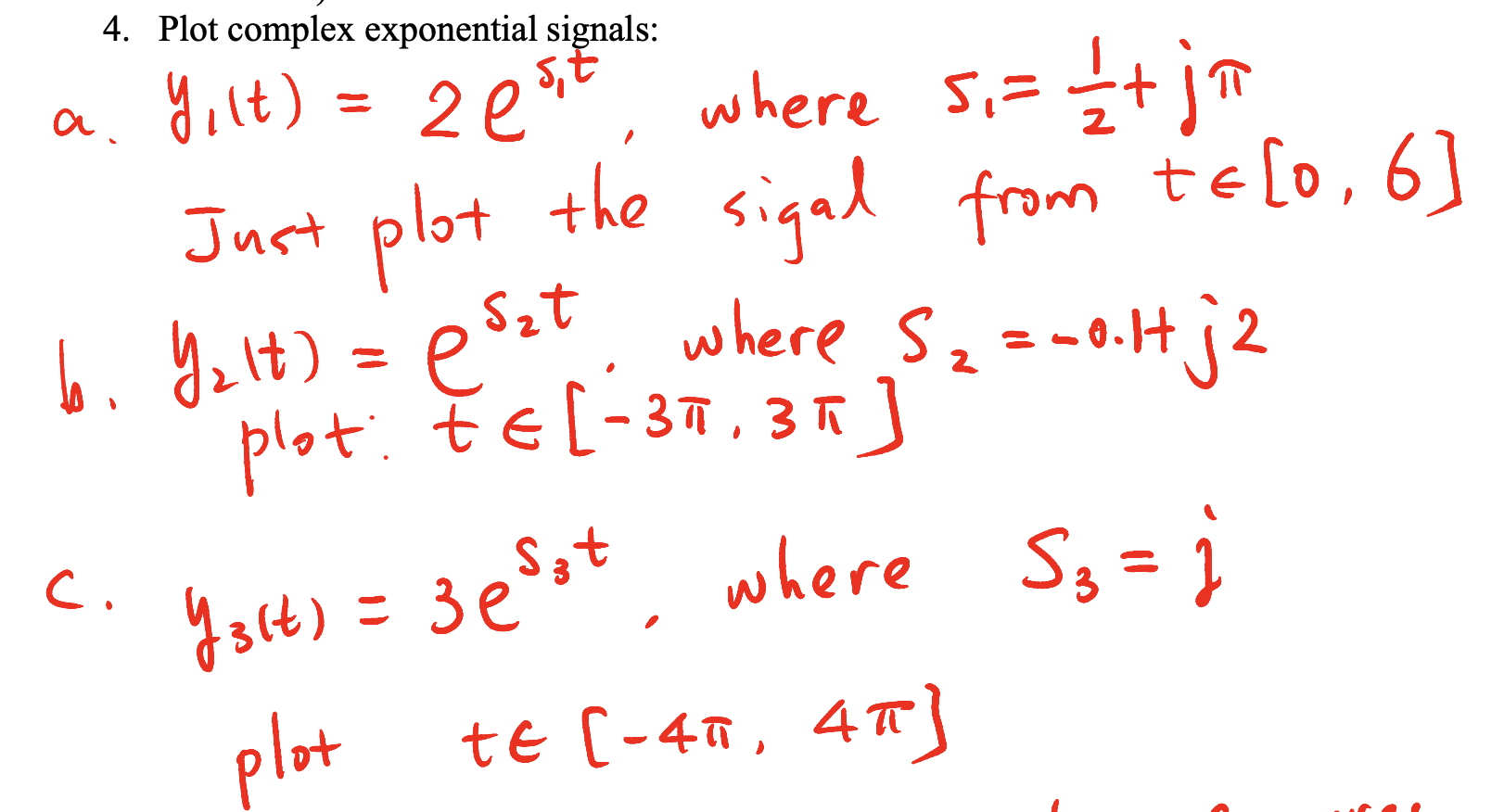 Solved 4. Plot complex exponential signals: yalt) = 2 e zest | Chegg.com