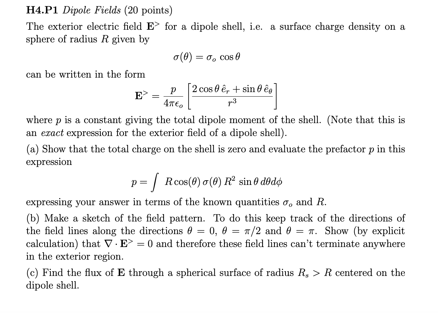 Solved H4.P1 Dipole Fields (20 points) The exterior electric | Chegg.com