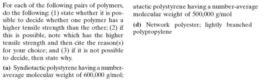 Solved For each of the following pairs of polymers, atactic | Chegg.com