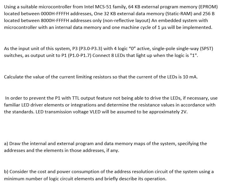 Using a suitable microcontroller from Intel MCS-51 | Chegg.com
