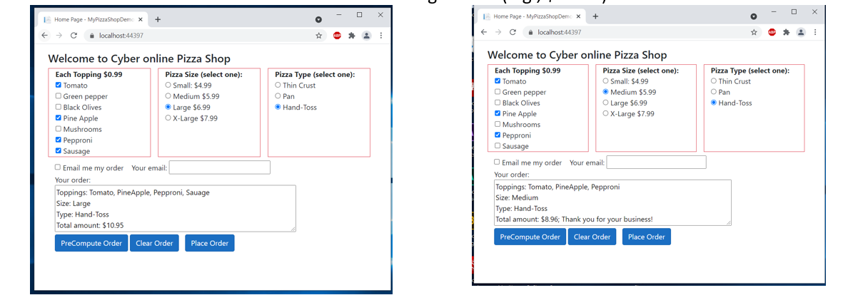 Create a one-page Online Pizza Shop web application | Chegg.com