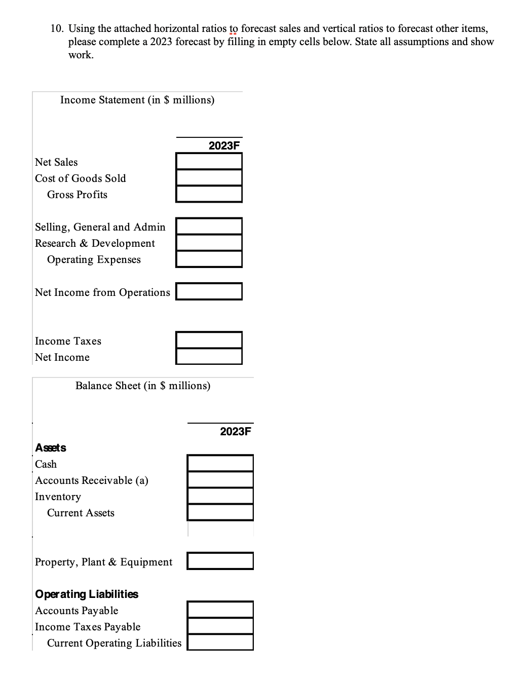 Solved Using the attached horizontal ratios to forecast | Chegg.com