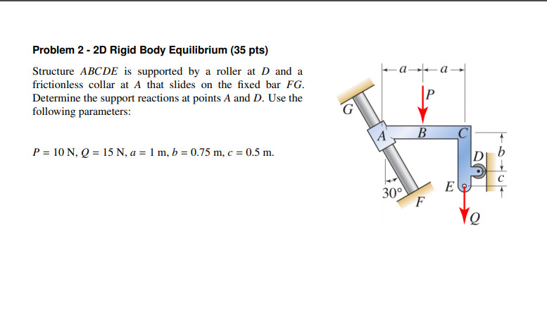 Solved Problem 2 - 2D Rigid Body Equilibrium (35 pts) | Chegg.com