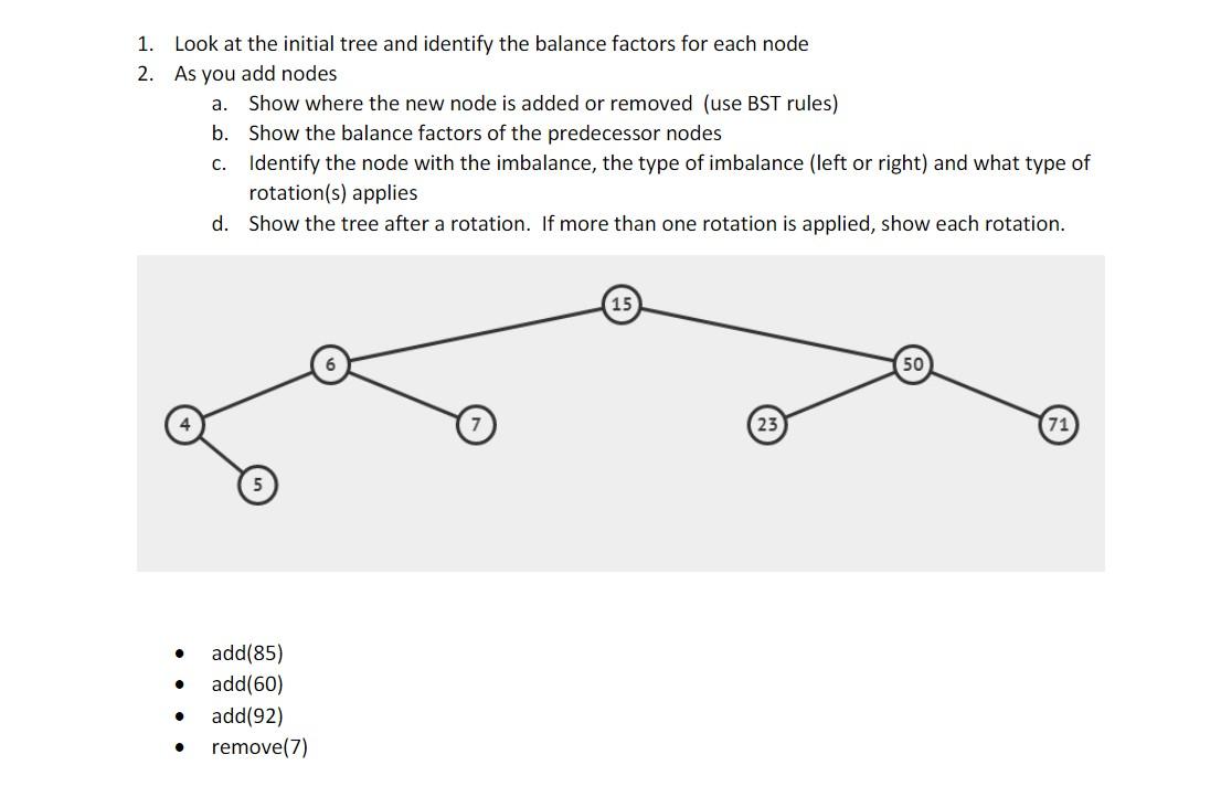Solved 1. Look at the initial tree and identify the balance | Chegg.com