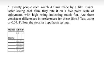 Solved 5. Twenty people each watch 4 films made by a film | Chegg.com