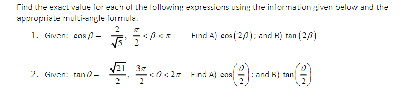 Solved Find the exact value for each of the following | Chegg.com
