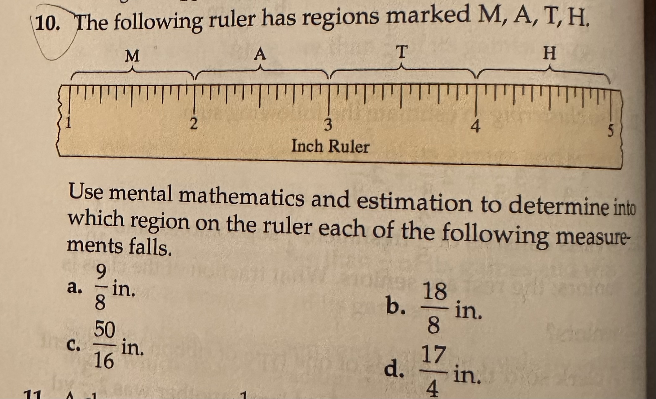 Solved 10. The following ruler has regions marked M,A,T,H. | Chegg.com