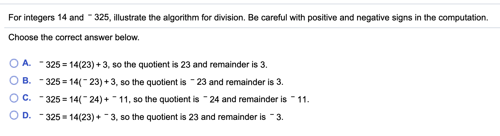 Solved For integers 14 and - 325, illustrate the algorithm | Chegg.com