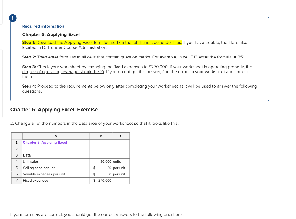 Solved u D E A B 1 Chapter 6: Applying Excel 2. 3 Data 4 | Chegg.com