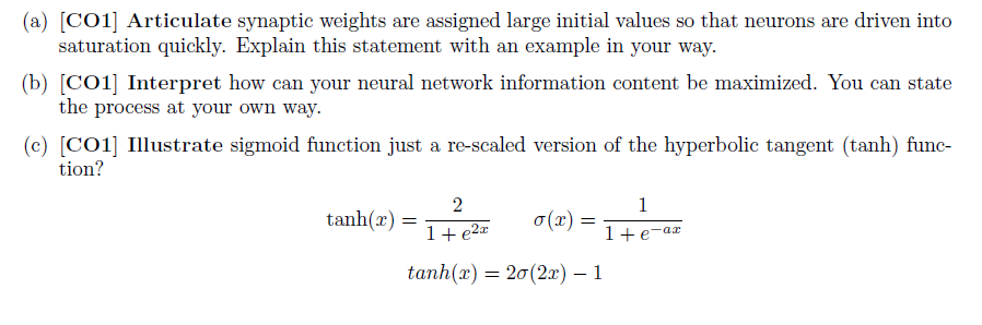 Solved (a) [CO1] Articulate synaptic weights are assigned | Chegg.com