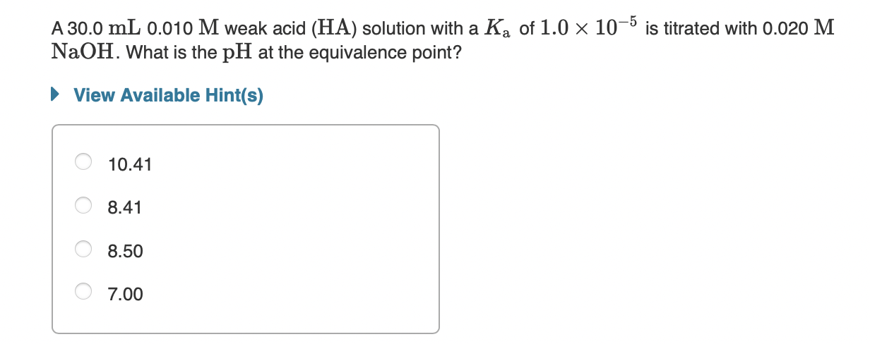 Solved A 30.0 mL0.010M weak acid (HA) solution with a Ka of | Chegg.com