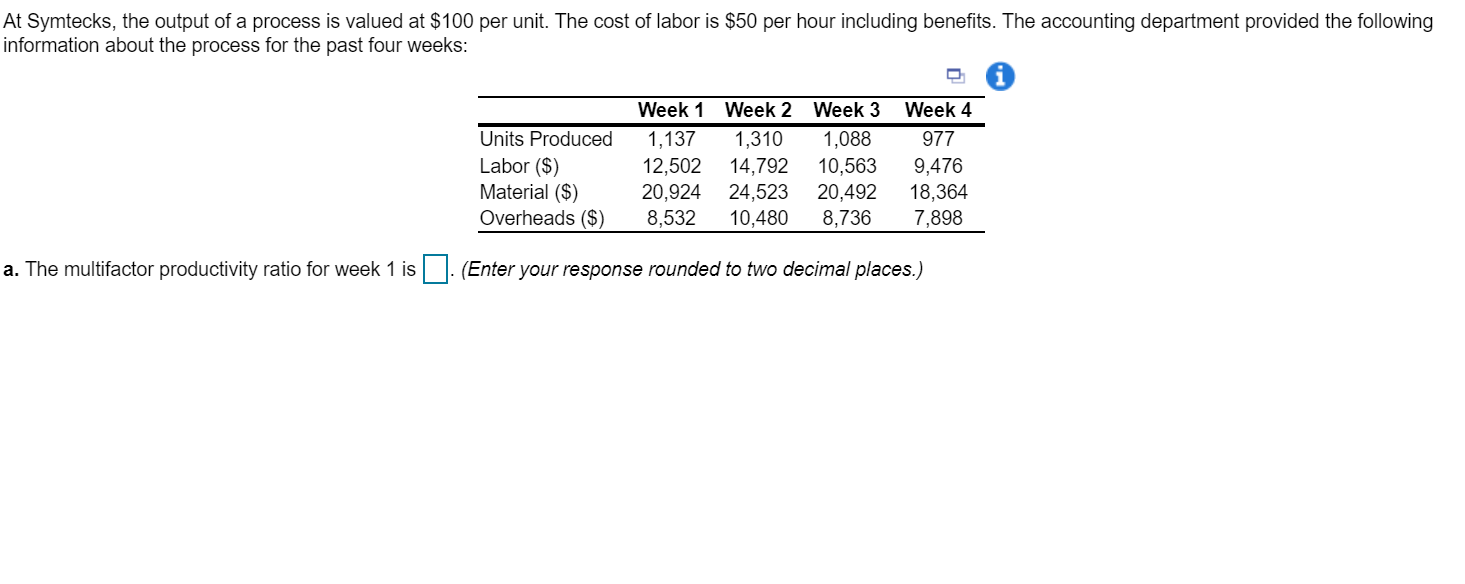 Solved At Symtecks, the output of a process is valued at | Chegg.com