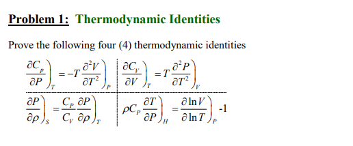 Solved Problem 1: Thermodynamic Identities асу Prove the | Chegg.com Solved Problem 1: Thermodynamic Identities асу Prove the | Chegg.com