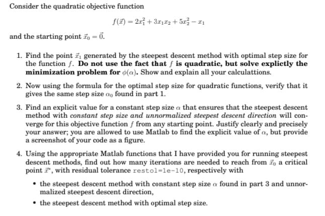 Solved Consider The Quadratic Objective Function