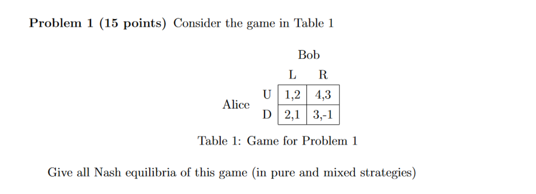 Solved Problem 1 (15 ﻿points) ﻿Consider the game in Table | Chegg.com