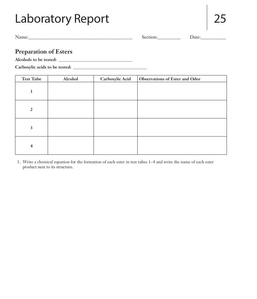 Solved Laboratory Report 25 Name: Section: Date: Preparation | Chegg.com