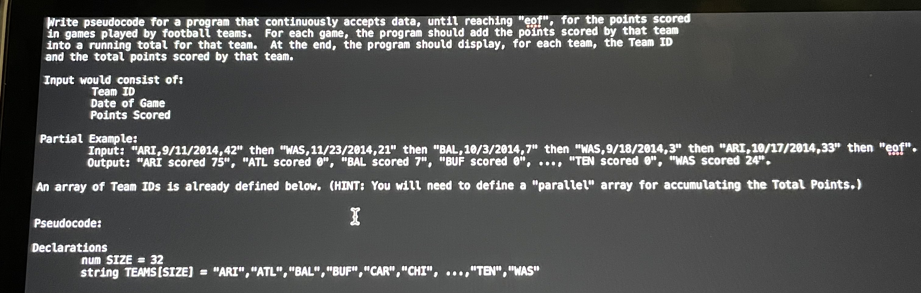 Solved Write a PSEUDOCODE for a program that continuously | Chegg.com