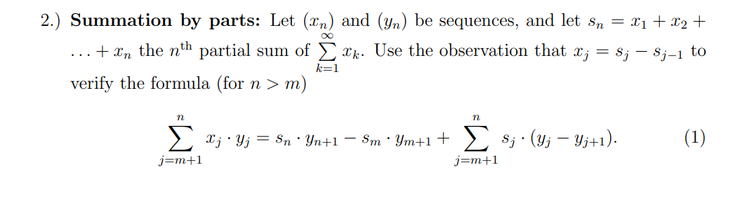 Solved 2.) Summation by parts: Let (xn) and (yn) be | Chegg.com