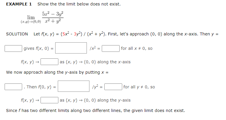 Solved EXAMPLE 1 Show the the limit below does not exist. | Chegg.com