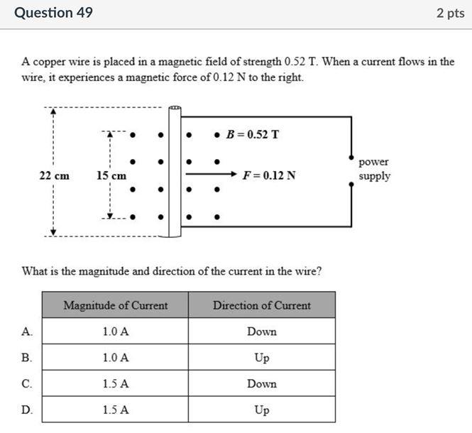 Solved Question 49 2 pts A copper wire is placed in a | Chegg.com