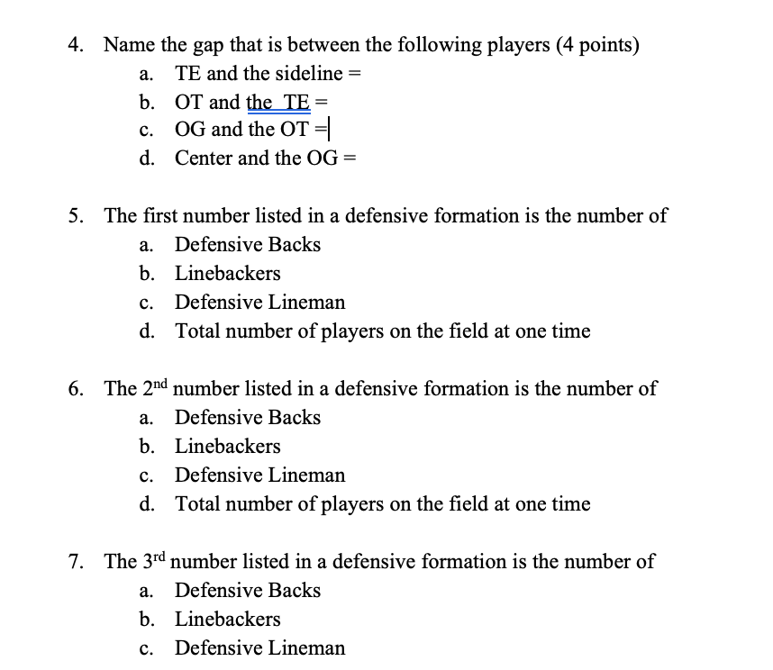 1. Name the following Defensive Line Alignment | Chegg.com