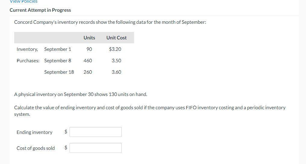 Solved View Policies Current Attempt in Progress Concord | Chegg.com