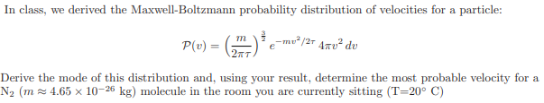 Solved In class, we derived the Maxwell-Boltzmann | Chegg.com