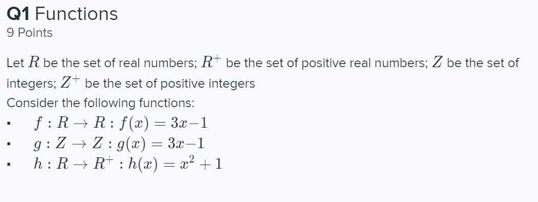 Solved Q1 Functions 9 Points Let R be the set of real | Chegg.com