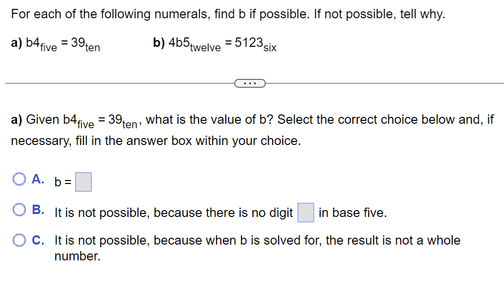 Solved For each of the following numerals, find b if | Chegg.com