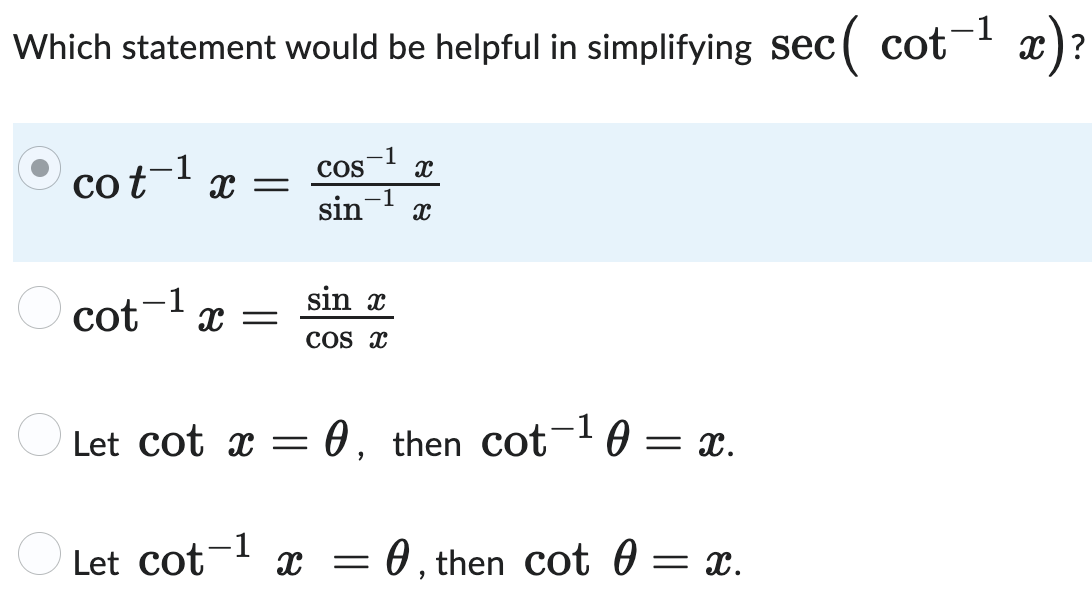 Solved Which statement would be helpful in simplifying sec( | Chegg.com
