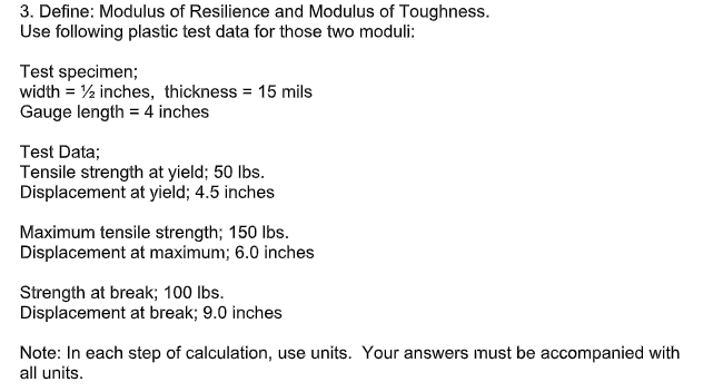 Solved 3. Define: Modulus of Resilience and Modulus of | Chegg.com