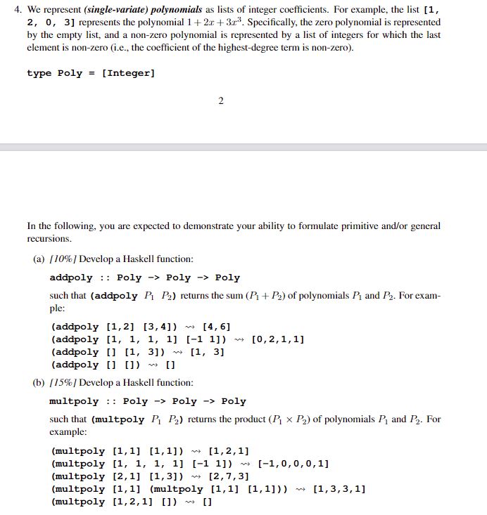 Solved We Represent Single Variate ﻿polynomials As Lists 