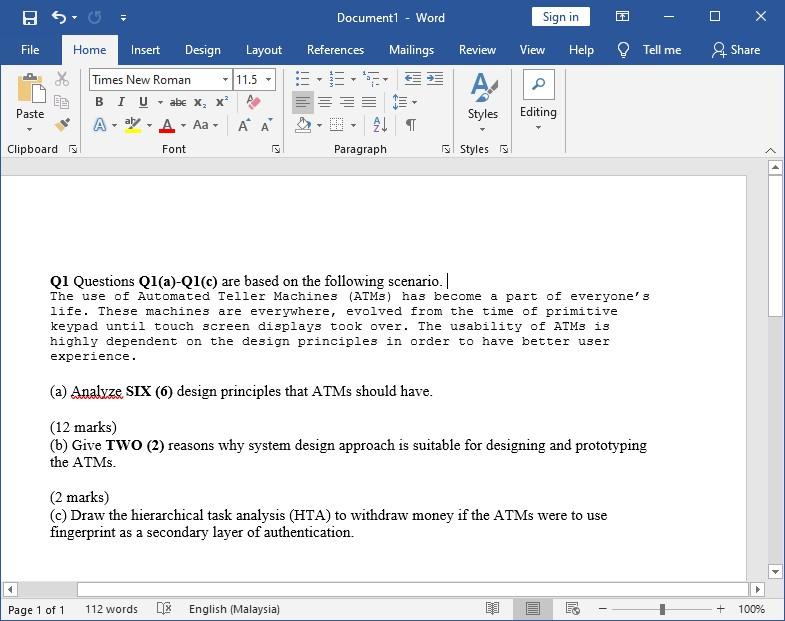 Solved IN Document1 Word Sign in File Home Insert Design | Chegg.com