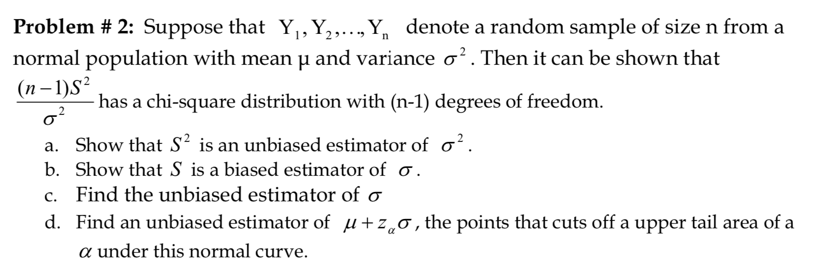 Solved Suppose that Y1 , Y2 ,..., Yn denote a random sample | Chegg.com