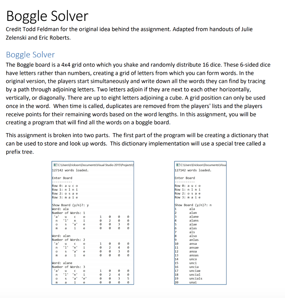 Boggle Solver Credit Todd Feldman for the original | Chegg.com